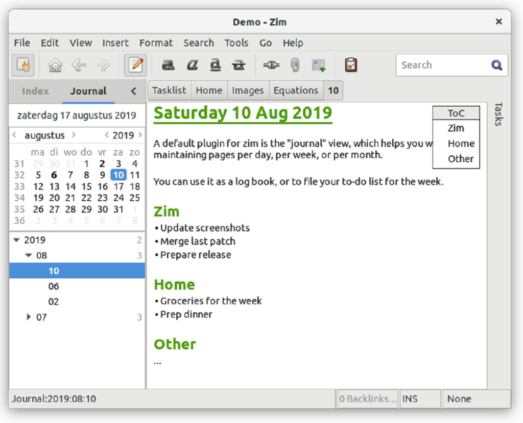 Zim, editor open source per organizzare gli appunti in formato Wiki